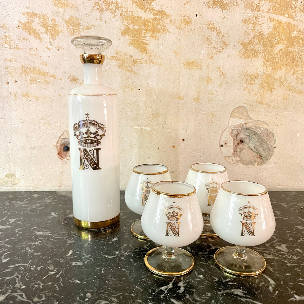 Service à cognac Napoléon verre opaline – Brocante La Vitrine